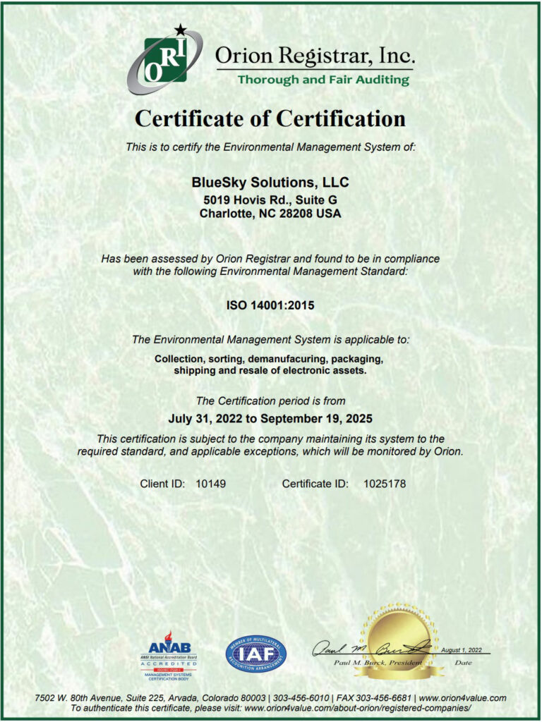Certifications & Compliance - Blue Sky Solutions