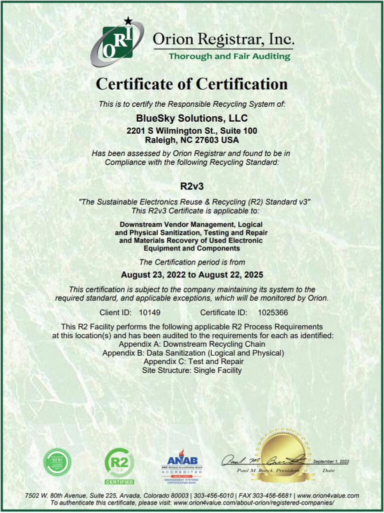 Certifications & Compliance - Blue Sky Solutions